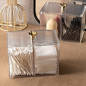 Estink Cotton Pad Storage Box, Portable Cotton Pad Holder Dispenser Swab Container Holder Transparent with Lid Grid for Cosmetics Makeup Swab Storage Box Desktop Decoration