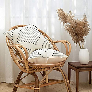 blue page Boho Throw Pillow Covers, Black and Cream White, Set of 2 Modern Farmhouse Accent Home Decor, Neutral Woven Decorative Pillow Covers for Couch/Bed (18 x 18 Inches, Cream/Black)