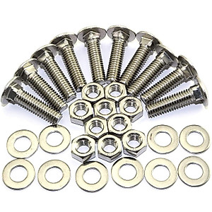 Pro Bamboo Kitchen 10 Sets 304 Stainless Steel Carriage Bolt 5/16"-18x1-1/4" with 5/16"-18 Hex Nut and Washer 5/16"