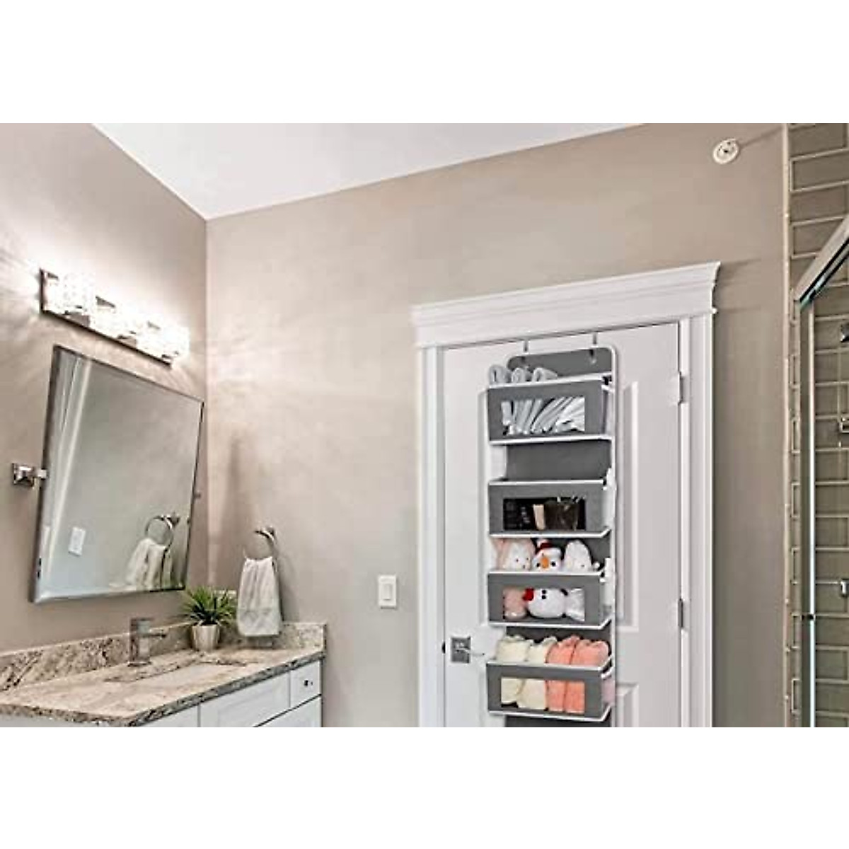 Over The Door Hanging Storage Organizer for Toys, Clothes, or Toiletries with Spacious Pockets for Bedroom, dorm, Nursery, etc by DLC ESSENTIALS (Gray)