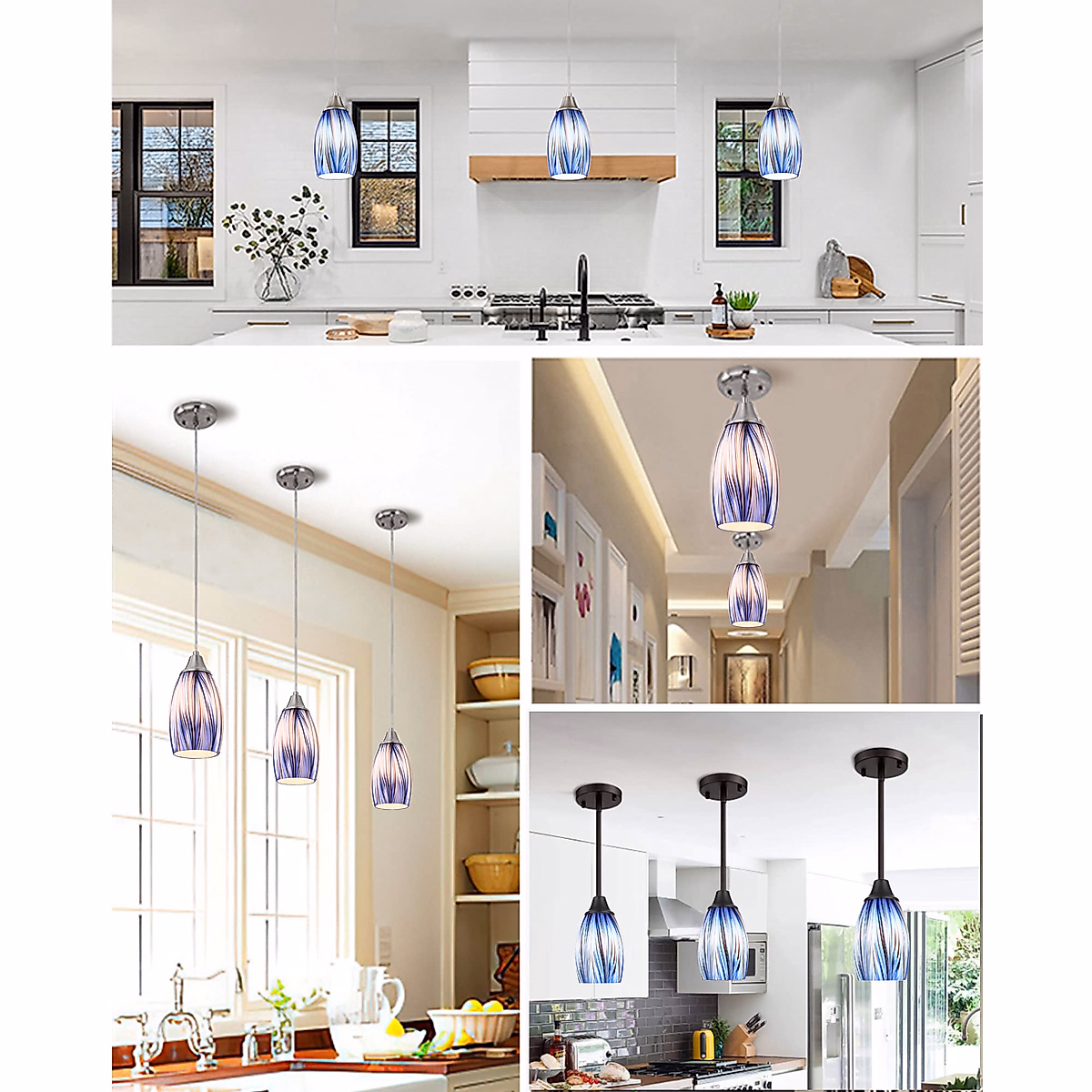 Karyfine Oval Glass Lamp Shade Only Art Glass Lamp Covers Light Fixture Replacement for Kitchen Island Mini pendant Ceiling Lights Chandelier Hand Blown Glass Shade Replacement (Brown and Blue）