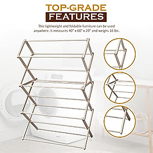 Peaceful Classics Wooden Laundry Rack - Amish Handmade Wooden Clothes Drying Rack - Foldable Drying Rack for Towel, Blanket, Linen Household Essentials - for Indoor Or Outdoor Use (52" x 36" x 16")