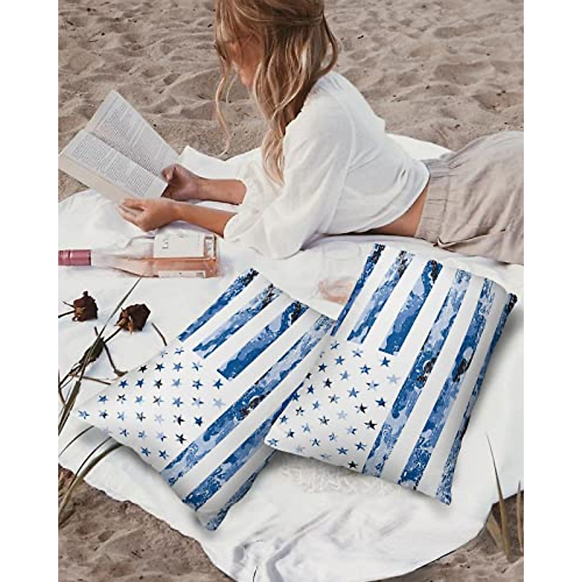 Funnywall88 Waterproof Throw Pillow Covers Set of 2 Independence Day Camo American Flag Patriotic Couch Pillow Cases Outdoor Sofa Cushion Cover Home Decor for Bed Living Room, 20" x 12"