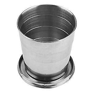 Omabeta Travel Folding Cup, Silver Portable Outdoor Tumbler Stainless Steel Collapsible Folding Cup Mini Lightweight Reusable Mugs with Key Chain for Traveling Camping(250ml)