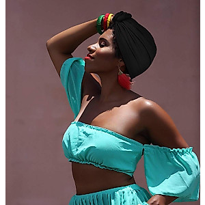 keland 3 Pieces African Pattern Women Turbans Hats Flower Knot Headwrap Pre-Tied Cap (Black&White&Camel)