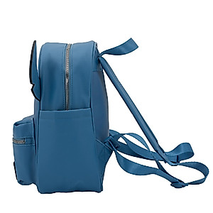 Disney Stitch Big Face Mini PU Backpack Purse, Shoulder Bag with Epoxy Filled Metal Scrump Charm, 10.5 Inch, Adjustable Straps, Faux Leather