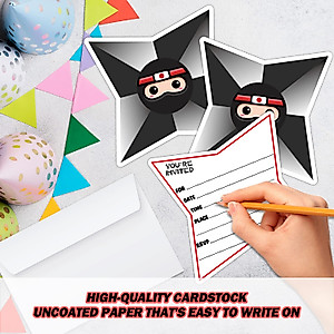 Karate Ninjas Birthday Invitations, Ninja Samurai Shaped Birthday Party Invitation Cards for Kids Girls Boys Adults, Ninja Birthday Party Decorations -(20 Sets 4" x 6" Cards with Envelopes) - JY566