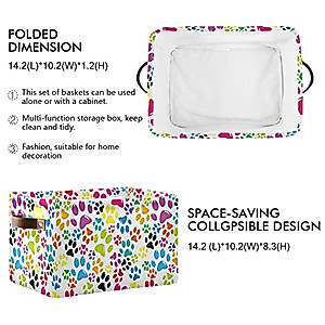 ALAZA Rainbow Dog Paw Print Large Storage Baskets with Handles Foldable Decorative 2 Pack Storage Bins Boxes for Organizing Living Room Shelves Office Closet Clothes
