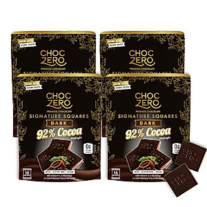 ChocZero 92% Cocoa Ultimate Dark Chocolate, Sugar Free, Low Carb, All Natural, Keto Friendly, 5.4oz (Pack of 4)