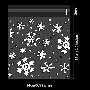 Tatuo 200 Pieces Christmas Cookie Bags Wrappers Snowflake Cellophane Treat Bags Small Holiday Clear Candy Bag Gifts Goodies Bags with Self Adhesive Seal for Gift Giving