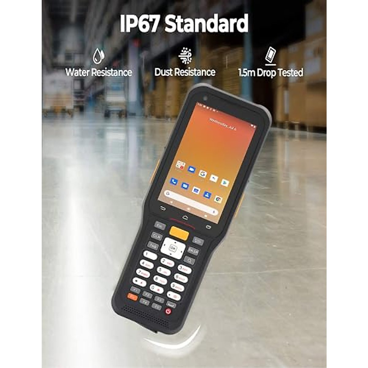 Rugged Android Handheld PDA Warehouse Inventory Barcode Scanner, Integrated Zebra 2D Scan Engine, Physical Keypad, GPS, WiFi & 4G for WMS & Logistics & Charge Dock