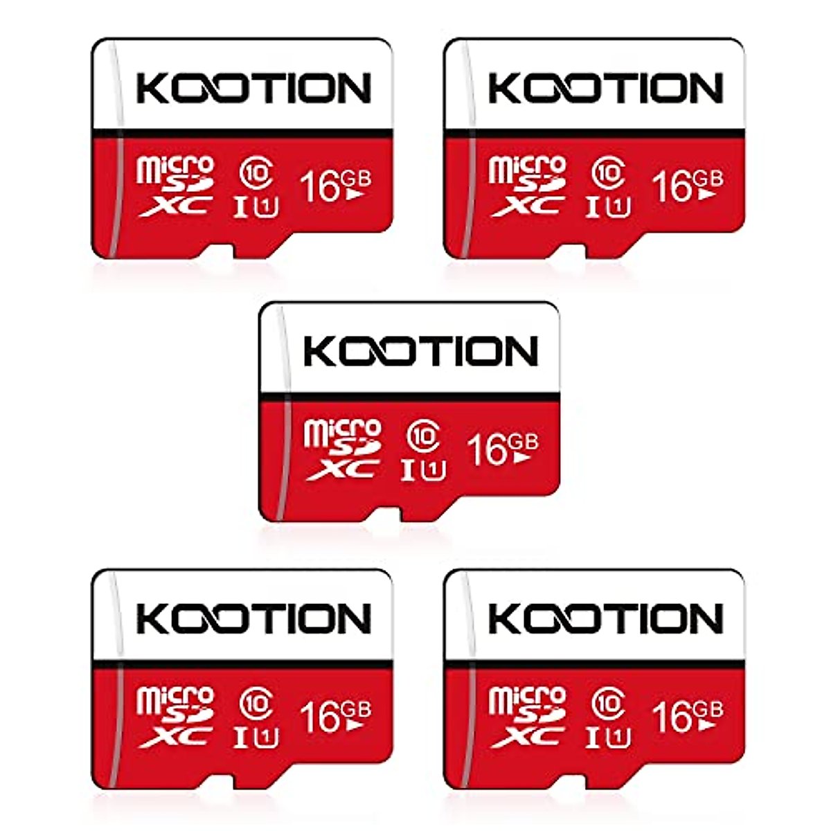 KOOTION 5 Pack 16GB Micro SD Cards Class 10 MicroSDHC Flash Memory Card with Adapter for Mobile Device, Tablet, Full HD Video -UHS-I C10 U1 TF Card