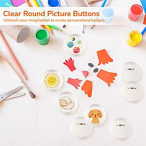 Anjetan 25 Pcs Button Badges with Pins, 3.15" Clear Button Badges, Acrylic Badge Makers for Craft Supplies, Blank Picture Button Badges Kit, Round Photo Buttons for DIY Projects