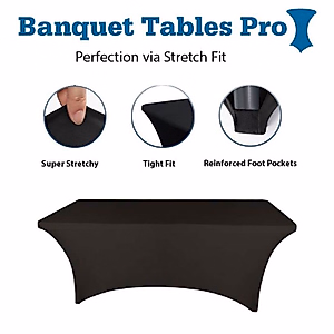 Banquet Tables Pro 8 Ft Rectangular Stretch Spandex Tablecover (Black, 1)