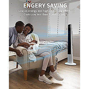 VEOHAUT Tower Fan for Bedroom- 48'' Oscillating Fan with Remote, Cooling, Quiet, Large LED Display, 12-Hour Timer, Electric White Standing Bladeless Fan for Whole House, Home, Office, Living Room