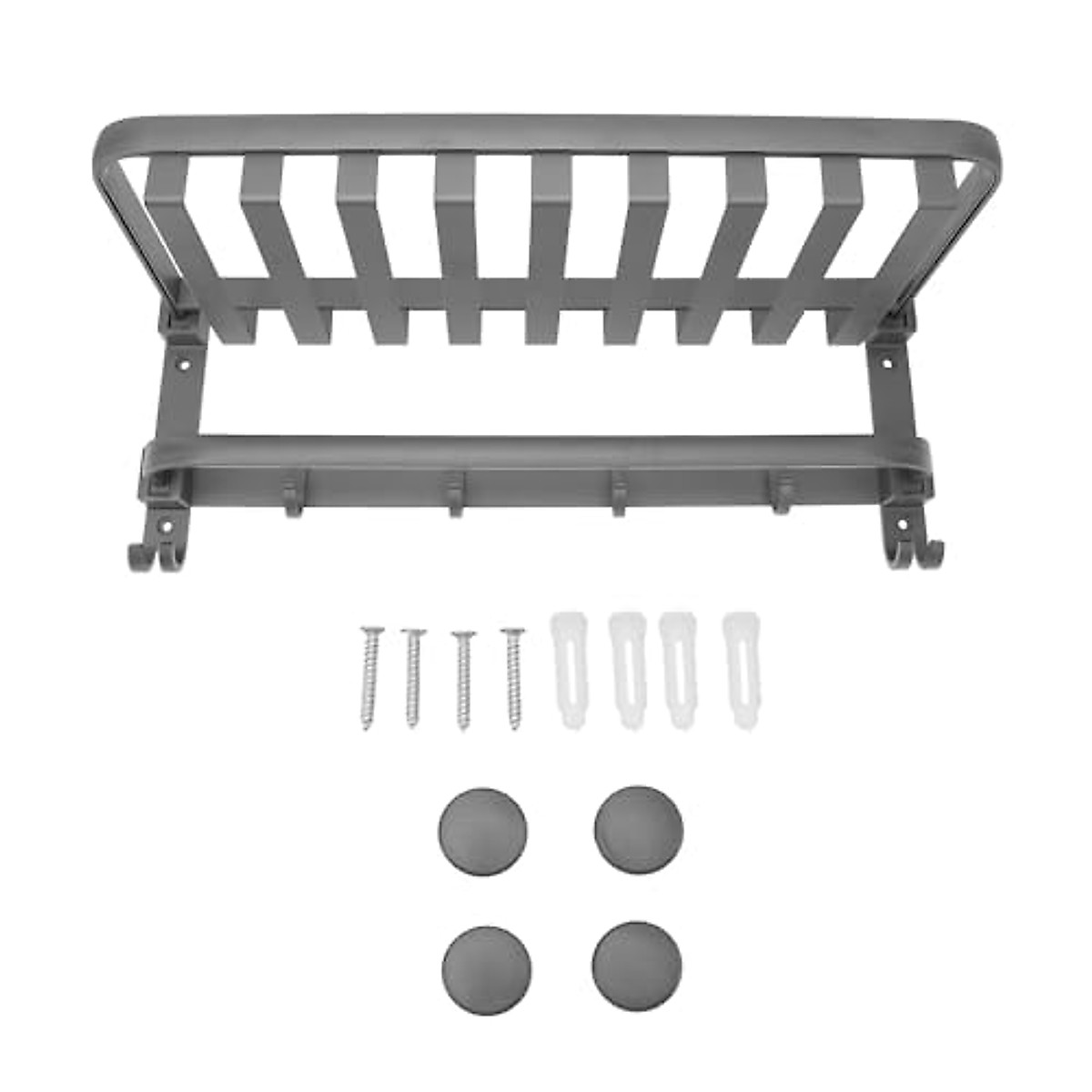Bathroom Towel Rack, PunchFree Practical Folding Towel Rack with Towel Hooks for Kitchen (Gray)