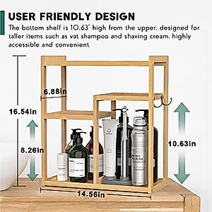 Yumkfoi Bathroom Organizer Countertop, Wood Vanity Organizers and Storage Bathroom Sink Organizer, Counter Shelf Trays Holders, Skincare Makeup Cosmetics Organizers, Kitchen Spice Standing Rack