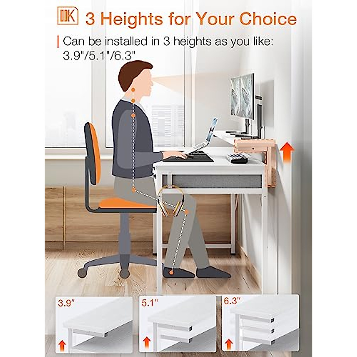 ODK 48 Inch Computer Desk with 3 Drawer and Large Storage Shelves, Home Office Desk with Monitor Shelf, Modern Work Writing Study Desk, White