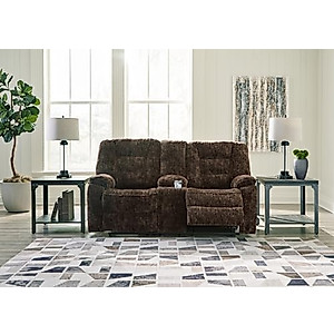 Signature Design by Ashley Soundwave Contemporary Manual Reclining Loveseat with Console and Cup Holders, Dark Brown