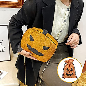 YYSS Halloween Pumpkin Crossbody Bags Women Novelty Devil Shoulder Chain Purse Bat ornament Fashion PU Trick or Treat Shoulder Handbag Creative Cute bag with Drawstring Candy Bag (Gold)