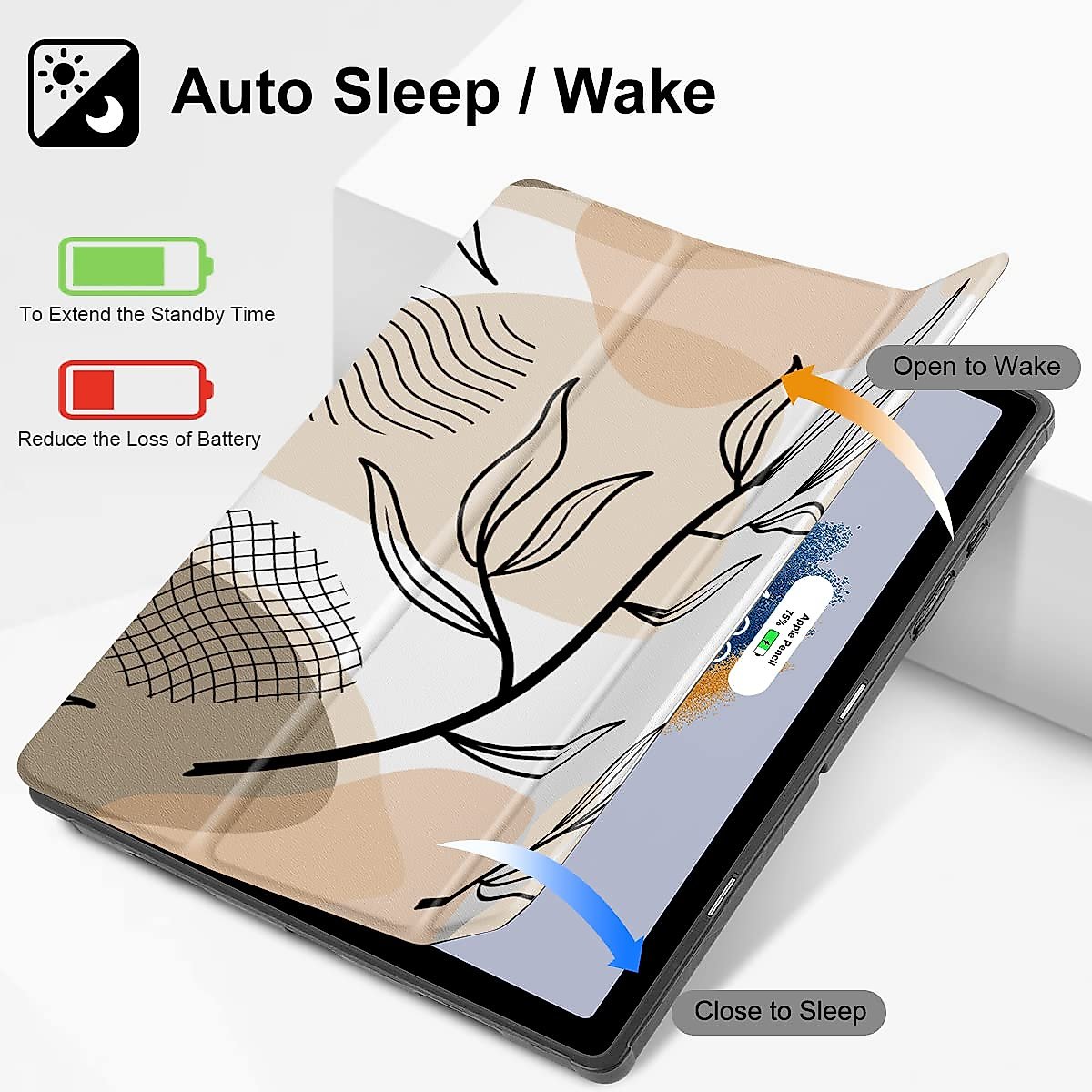 Mektron Samsung Galaxy Tab A8 Case 10.5'' 2022 Release Model (SM-X200/X205/X207),Multi-Angle Viewing Soft TPU Back Cover with Auto Wake/Sleep for Galaxy Tab A8 10.5 inch Tablet,Abstract Leave