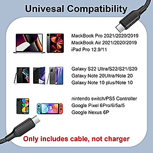Deegotech 100W USB C Cable, [2-Pack 10ft] Nylon Braided MacBook Charger Cable, Long Type C to Type C Cable Compatible with MacBook Pro/MacBook Air/iPad Pro, for Galaxy S22/21/20, Black