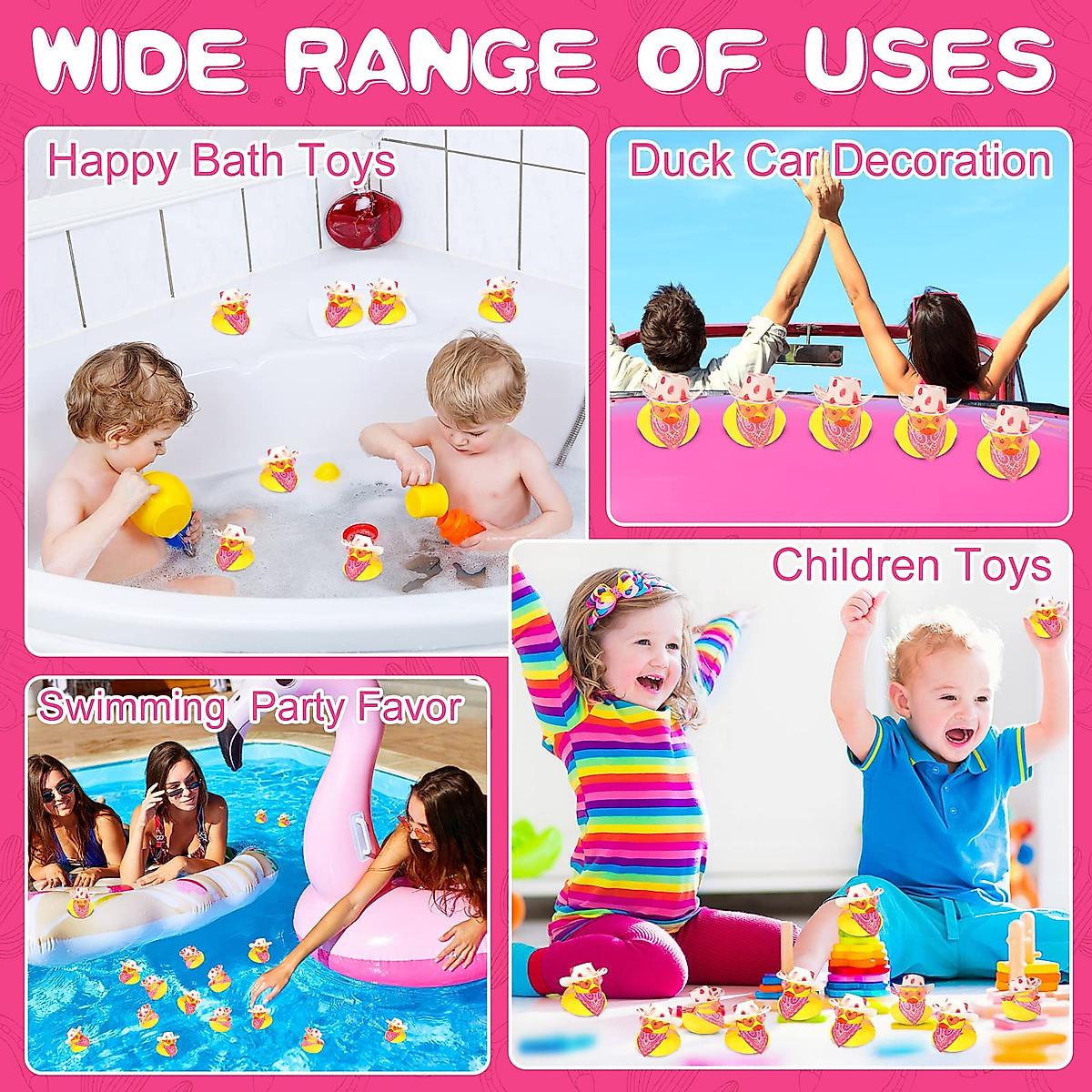 Jexine 24 Pcs Cowboy Rubber Duck, Cowboy Rubber Duck Mini Rubber Duckies with Hat Glasses Scarf Shower Party Favor(Cow Pattern)