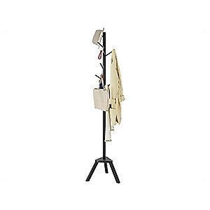 Sywhitta Coat Rack Stand, Premium Bamboo Free Standing Coat Rack with 6 Hooks, Easy Installation Clothes Hanger Stand, Black