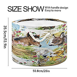 WELLDAY Cotton Rope Basket Farms Animals Baby Laundry Basket for Blankets Toys Storage Basket