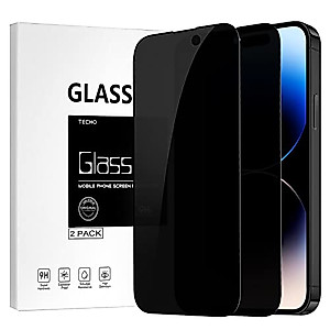 TECHO Privacy Screen Protector Compatible with iPhone 14 Pro Tempered Glass Film (Edge to Edge Full Coverage) (Anti Spy Private) (9H Hardness) (2 PACK) (6.1 inch)