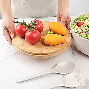 ECOWAY Large Salad Serving Bowl Set with Bamboo Lid & Servers, 9.84 Inch, Bamboo Fiber Salad Bowl with 4 Small Serving Bowls and Utensils for Mixing & Storage Salad, Vegetables, Pasta, Fruit (White)