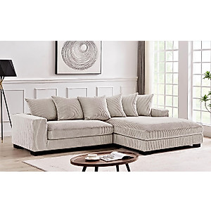 Container Furniture Direct Luxe Oversized Two-Piece Sectional Couches for Living Room, 102.4-Inch L Shaped Sofa with Chaise, Upholstered with Corduroy Fabric, Ivory - Right Facing