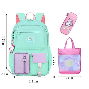 FMCEUEX Kawaii Backpack For Boy Girls, Unicorn Rainbow School Backpacks,Green Aesthetic Starry Book Bag With Compartments Applicable to Laptop Bag Travel Bag, Green Medium 16.5in