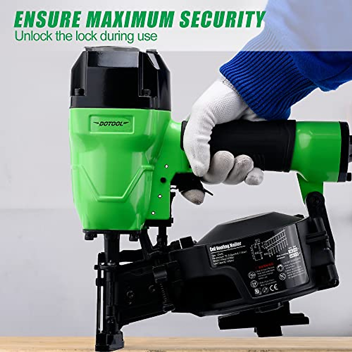 DOTOOL Roofing Nailer CN45C 15 Degree 3/4-Inch to 1-3/4-Inch Roofing Nail Gun Pneumatic Coil Nailer 120 pcs Load Capacity