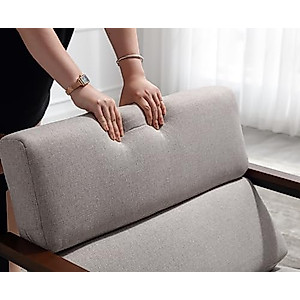 EALSON Mid Century Modern Accent Chair Comfy Armchair with Metal Frame Linen Upholstered Lounge Chair Single Sofa Chair with Wood Armrest for Living Room/Bedroom/Reception Room, Grey