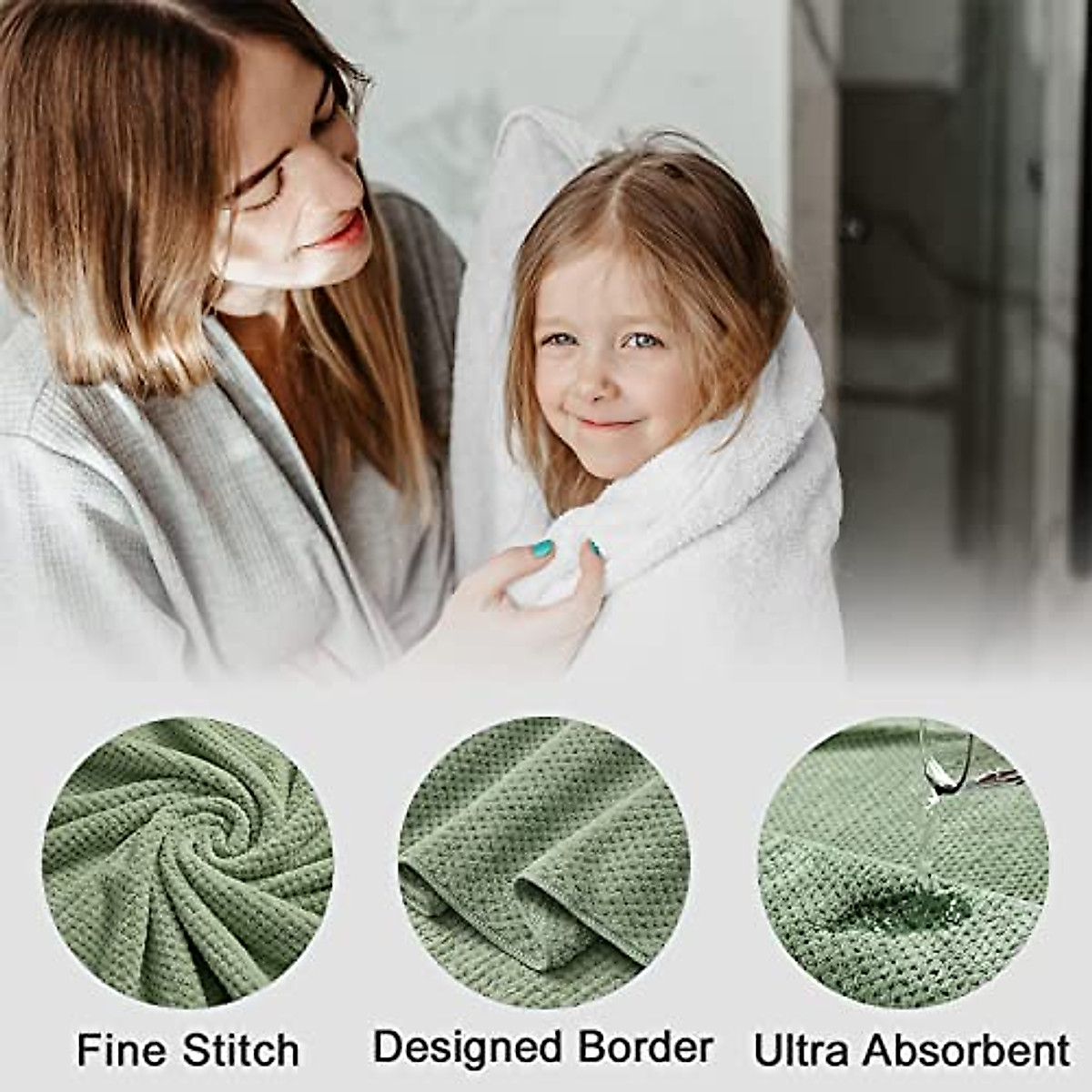 Bathroom Towel Set Green 4 Pack-35x70 Towel,600GSM Ultra Soft Microfibers Bath Towel Set Extra Large Plush Bath Sheet Towel,Highly Absorbent Quick Dry Oversized Towels Spa Hotel Luxury Shower Towels