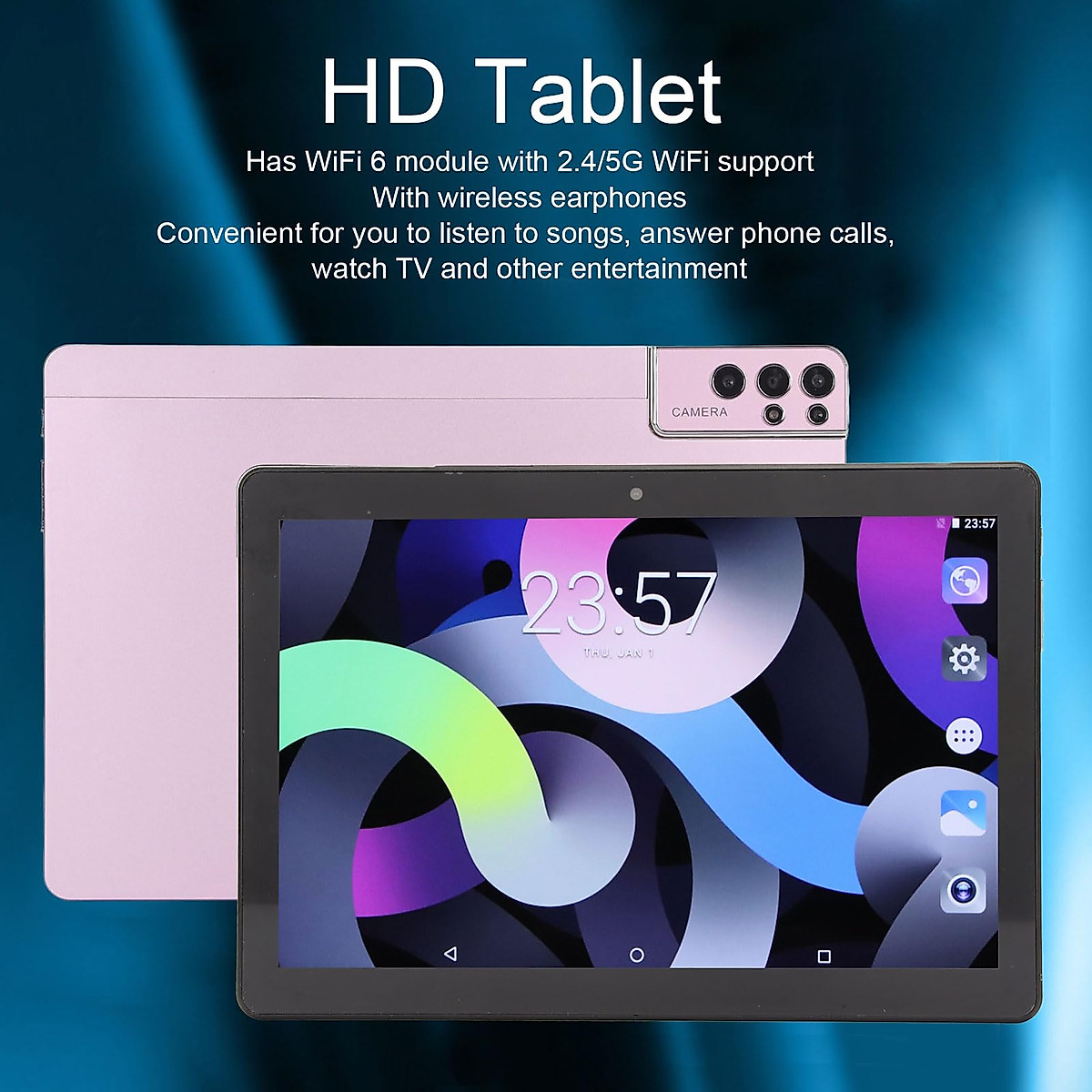 Vikye 10.1 Inch Tablet withEarphones,12 5G WiFi 4GB RAM 64GB ROM 1920x1200 Full HD Incell Touchscreen, Dual 8MP 13MP Cameras, USB Type C Port (US Plug)