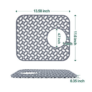 JUSTOGO Silicone Sink Protector, Rear Drain Kitchen Sink Mats Grid Accessory,2 PCS Folding Non-slip Sink Mat for Bottom of Farmhouse Stainless Steel Porcelain Sink (Grey,13.58 ''x 11.6 '')