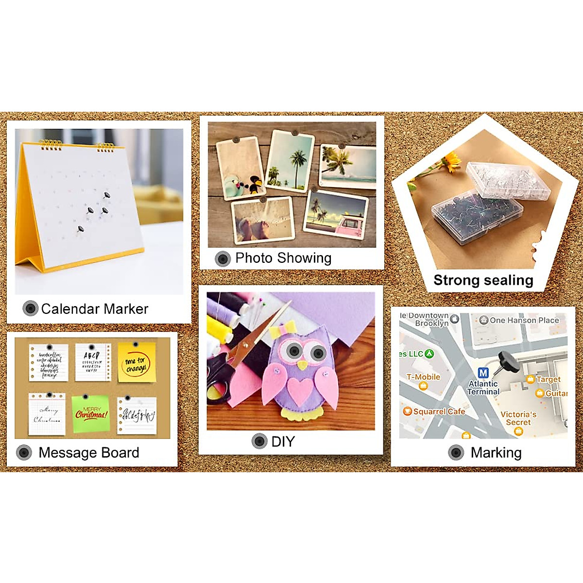 JIMSUMM 150 PCS Push Pins, Standard Plastic Head Steel Point Clear Thumb Tacks for Wall, Clear Plastic Round Head for Bulletin Boards, Fabric Markers, Crafts and Office Organization (Clear)