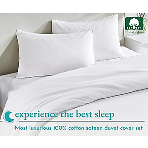 Saferay Green 100% Cotton Duvet Cover Set 120"x128" - Premium 600 Thread Count, Cooling Comforter Cover, Soft Sateen Weave, Zipper Closure and Corner Ties (Oversized King Plus, Stripe White,)