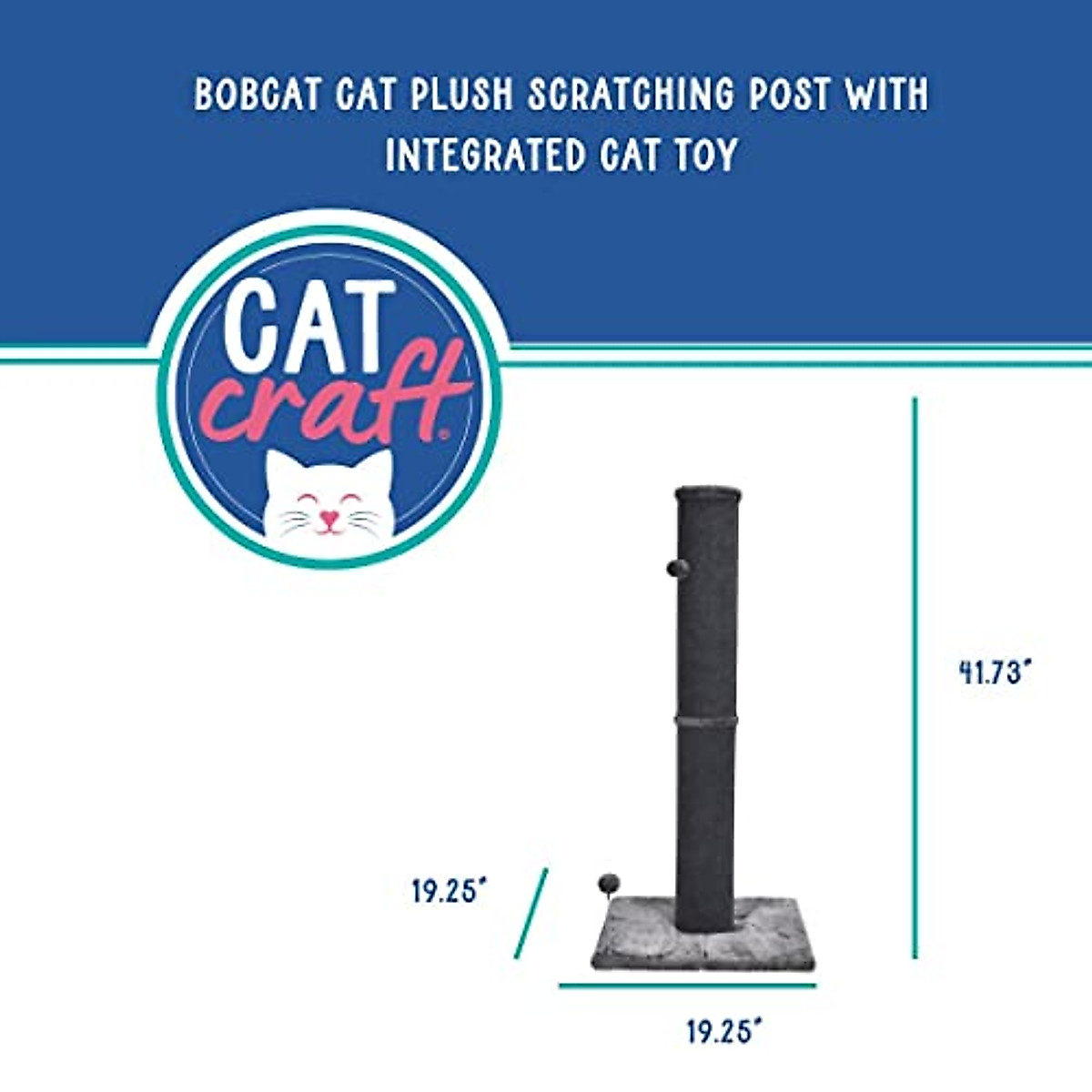 Cat Craft Bobcat Cat Plush Scratching Post with Integrated Cat Toy, Gray, Large (42")