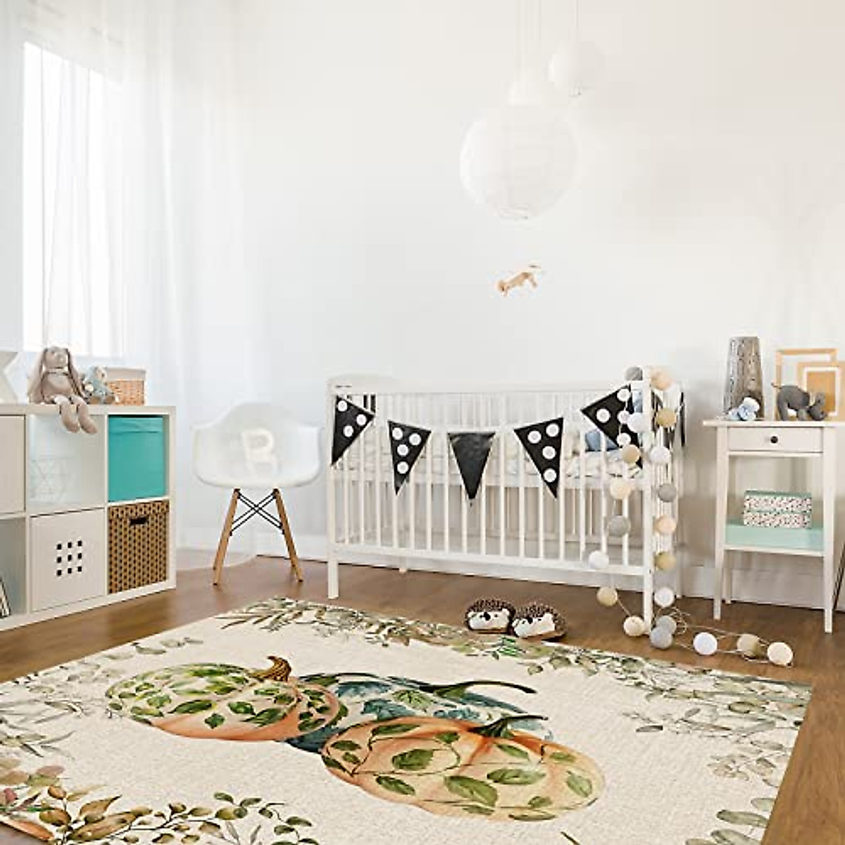 OComster Thanksgiving Rectangle Shape Large Area Rugs - 2 x 3 Feet Leaf Paint Pumpkin Eucalyptus Leaves Burlap Fall - (Non-Woven + Rubber) Low File Floor Mat