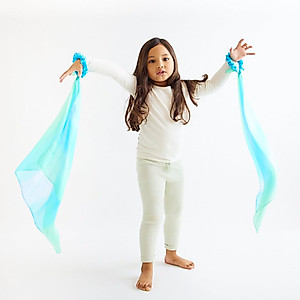 Sarah's Silks Wrist Streamers | 100% Silk Montessori and Waldorf Toys | Rhythm Ribbons for Dance, Imaginative, and Pretend Play | Includes 2 Pieces (Sea)