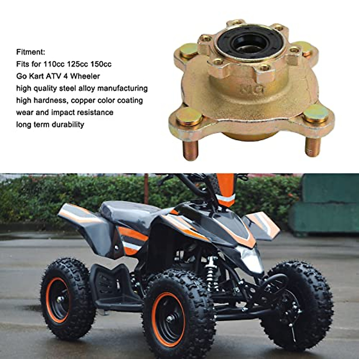 ATV Wheel Rim Hub, 4 Stud Brake Wheel Rim Hub Front Disc Steel Alloy Wheel Rim Hub for Go Kart ATV 4 Wheeler