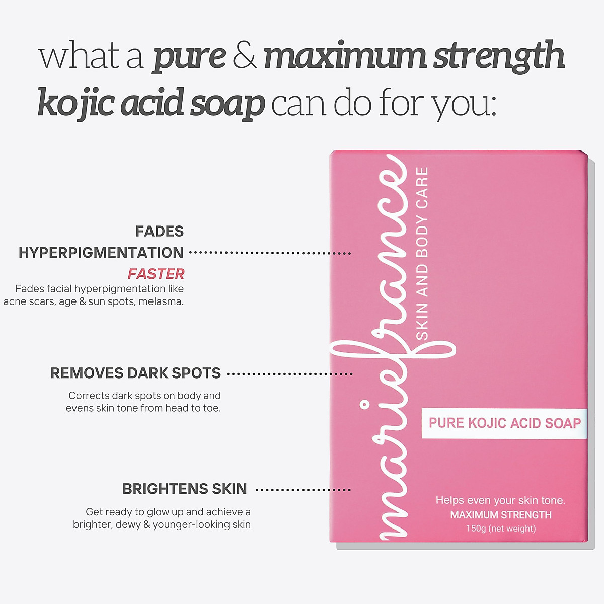 Pure Kojic Acid Soap for Hyperpigmentation, Dark Spots & Skin Brightening with Papaya Extract, Vitamin C & E - Maximum Strength, Fragrance-free, 5.3 oz