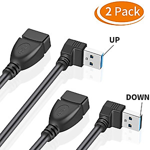 URWOOW 2 Pack SuperSpeed USB 3.0 Angle Male to Female Extension Cable 6 Inch Convertor Adapter Extender Cord Up Angle and Down Angle one Each