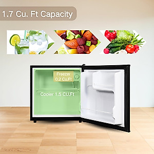 Fox Shack 1.7 Cu Ft Fridge with Freezer, Low noise, Energy-efficient, Countertop Refrigerator Office Essentials, Single Door Refrigerator for Apartment, Dorm, Kitchens, Office and Bedroom