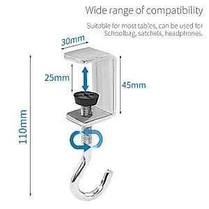 4 Pack Desk Bag Holder Schoolbag Hooks Headphone Hanger Stand, Adjustable Metal Under Desk Clamp Hook Mount for Portable Bag Gaming Headphones Clothes Table Hook, Save Space