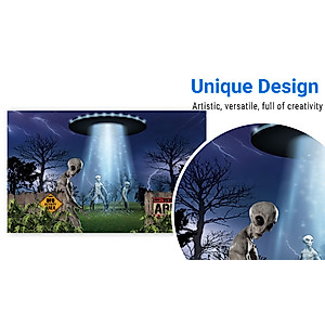 Funnytree UFO Alien Backdrop Spaceship Halloween Birthday Party Supplies Banner Flying Saucer Scary Science Background Decor Favors Gifts Photobooth Props