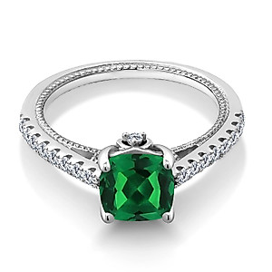 Gem Stone King 925 Sterling Silver Cushion 7MM Gemstone Birthstone and White Created Sapphire Engagement Ring | Wedding Engagement Anniversary Promise Ring For Women